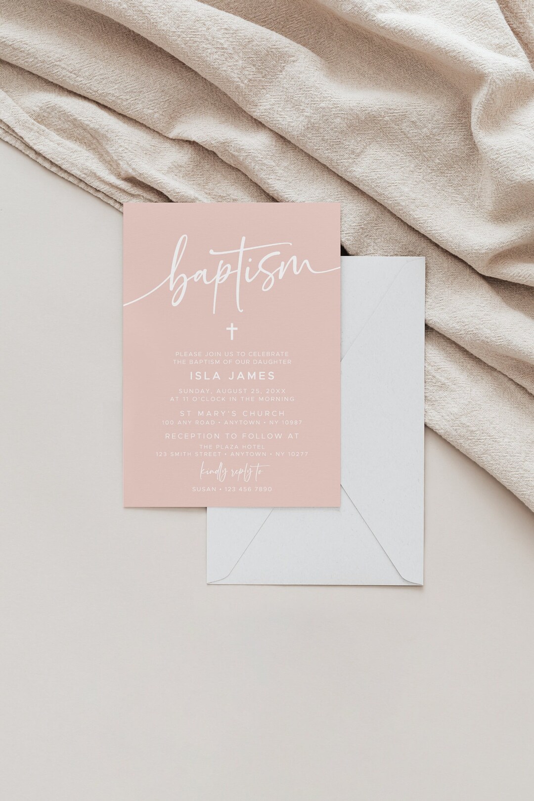 Blush Pink Baptism Invitation, Christening Invite , Pink Invite, Girls ...
