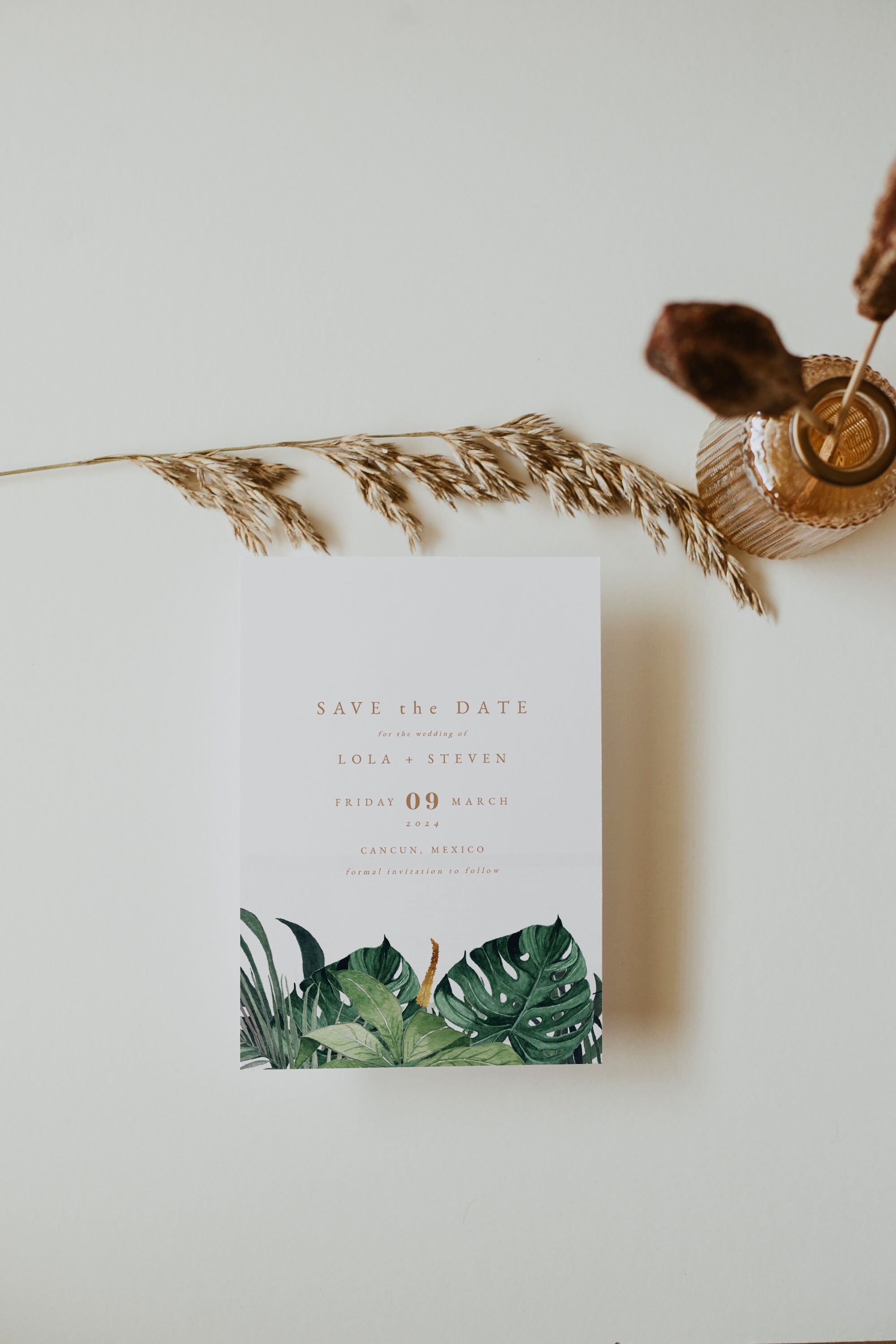 LOLA | Tropical Save the Date Template, Palm Leaf Save the Date, Beach Save the Date ...