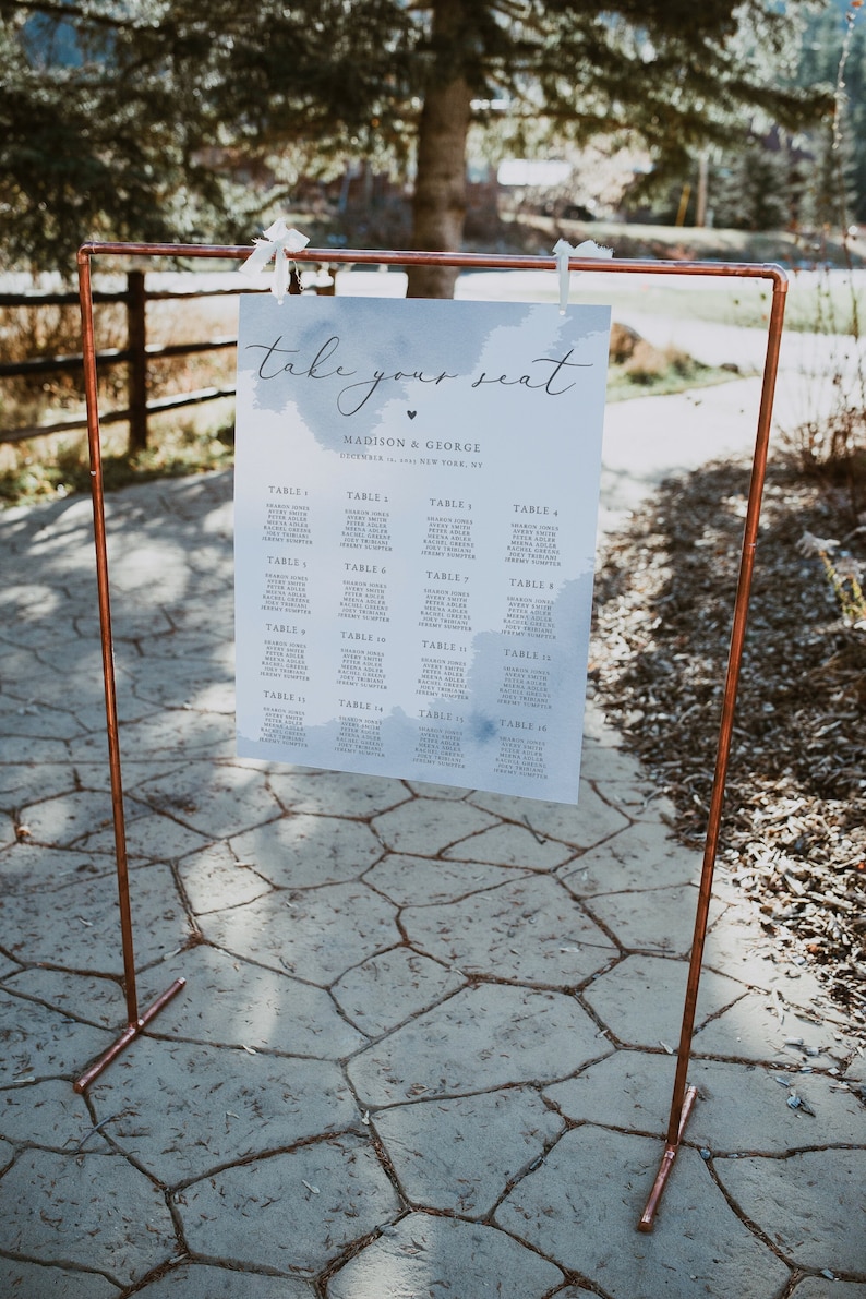 Blue Watercolor Seating Chart Template: Elegant Wedding, Baby Shower ...