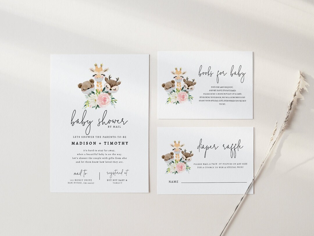 Baby Shower by Mail Template, Quarantine Animals, Social Distancing ...