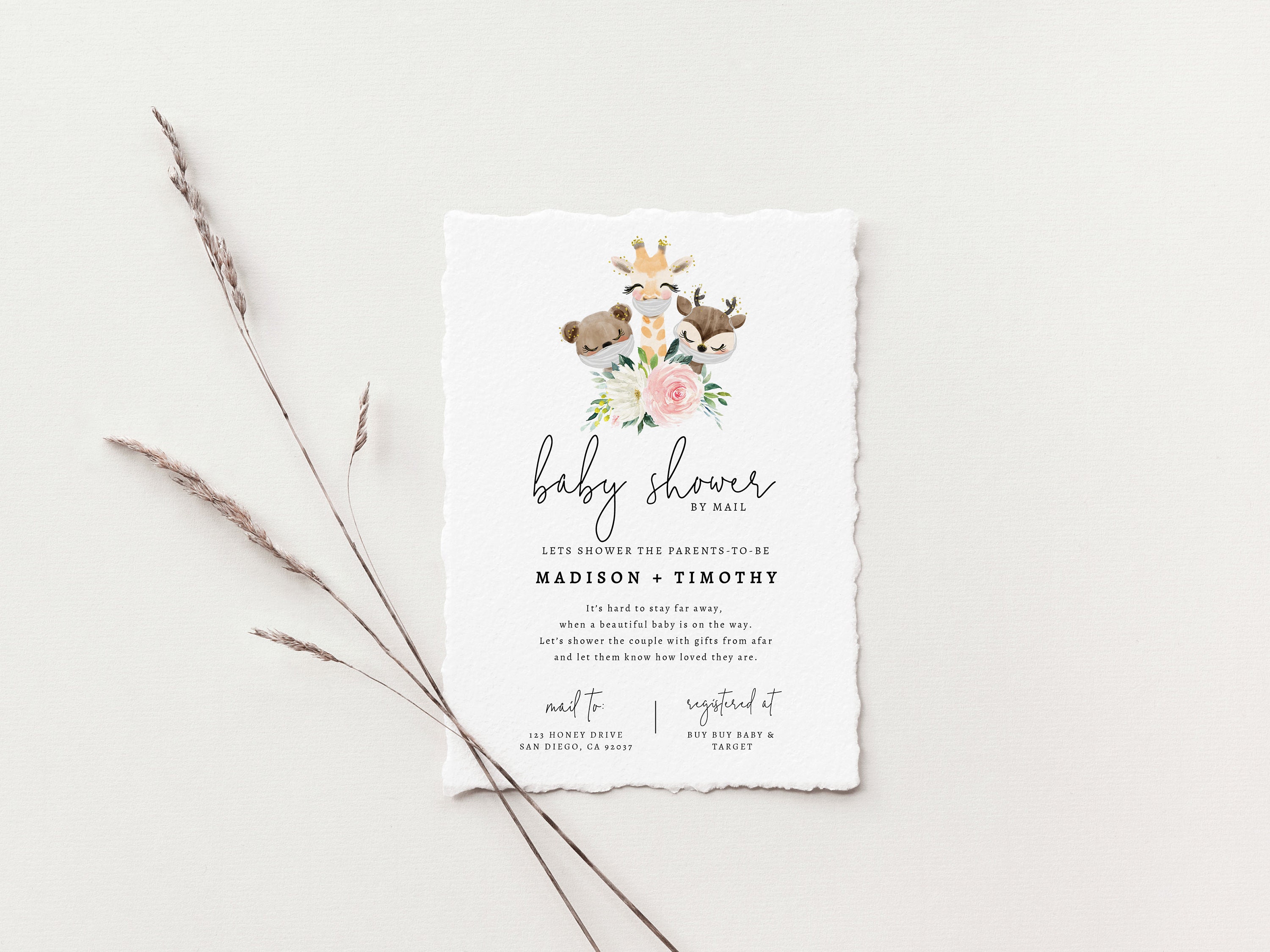 Baby Shower by Mail Template, Quarantine Animals, Social Distancing ...