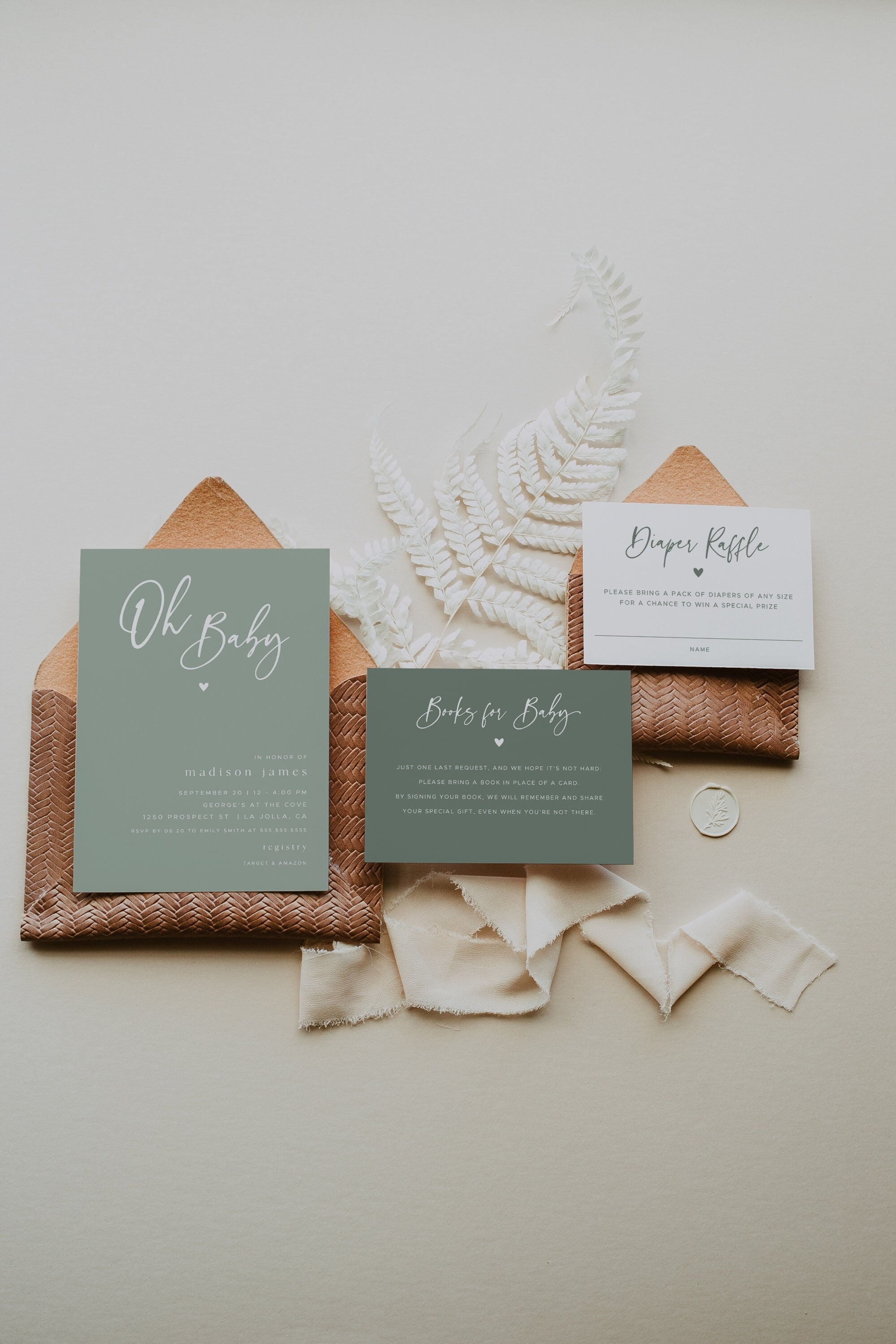 AVERY | Sage Green Baby Shower Invitation Suite Template, Oh Baby ...