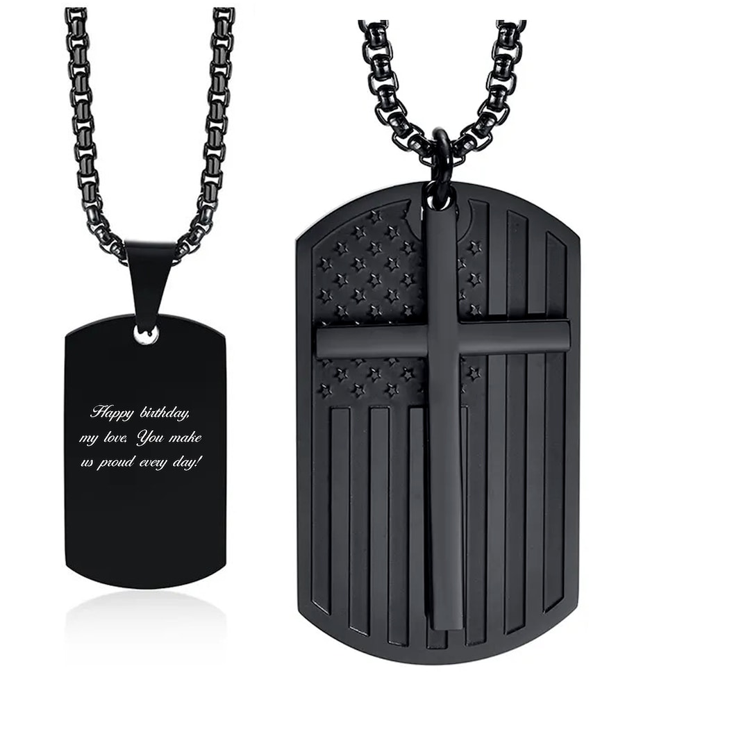 Custom Laser Engraved Stainless Steel Cross Dog Tag Necklace for Men ...