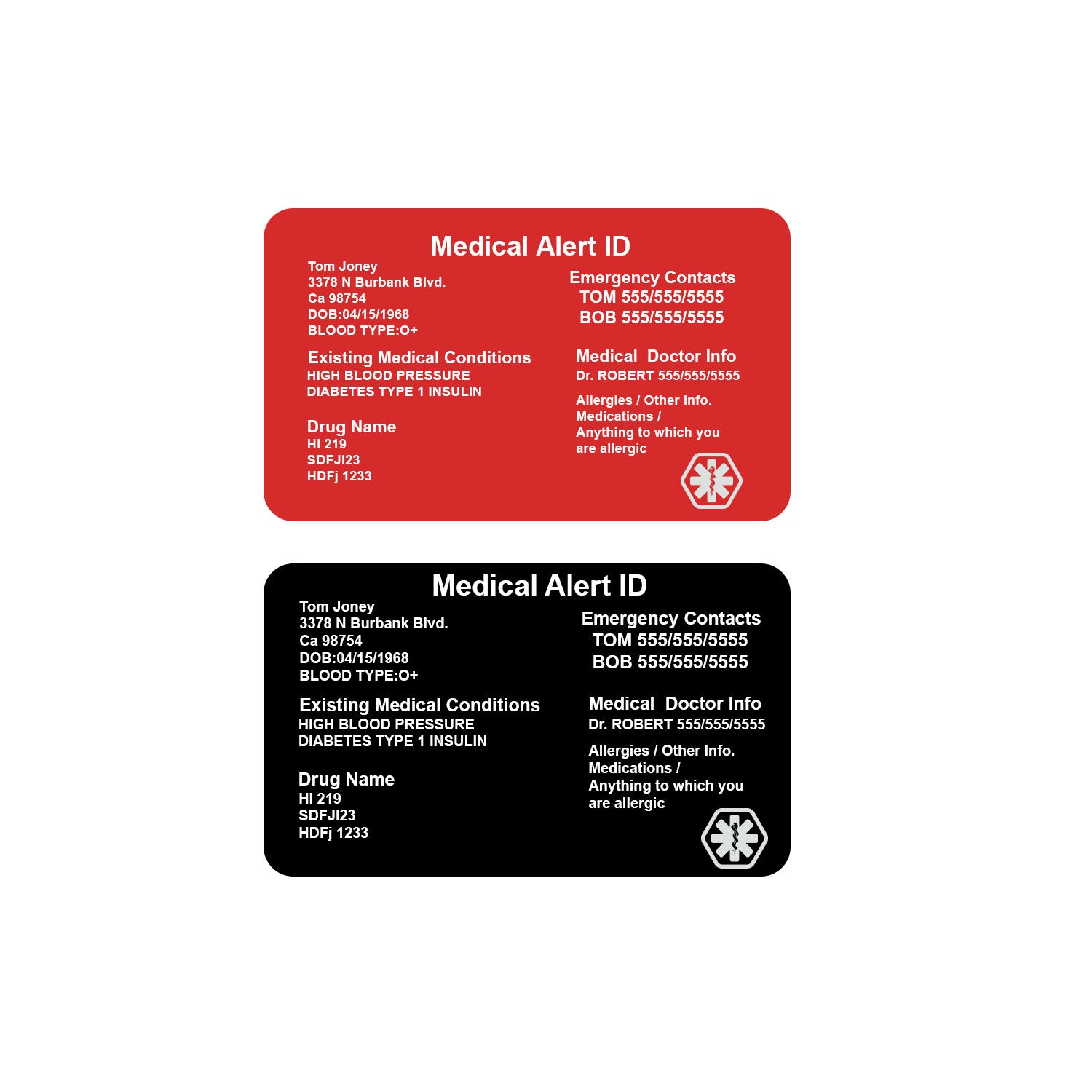 Medical Alert Card,medical ID Card,medical ID Tag,personalized Medical ...