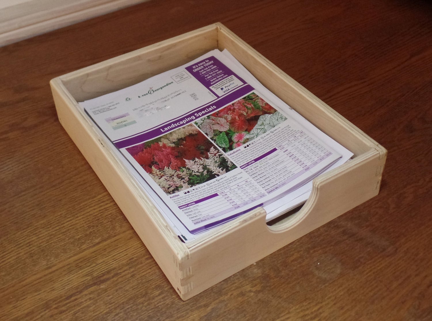 Desktop Wood Letter Tray, Organization Box open Front Holds Desk Items ...