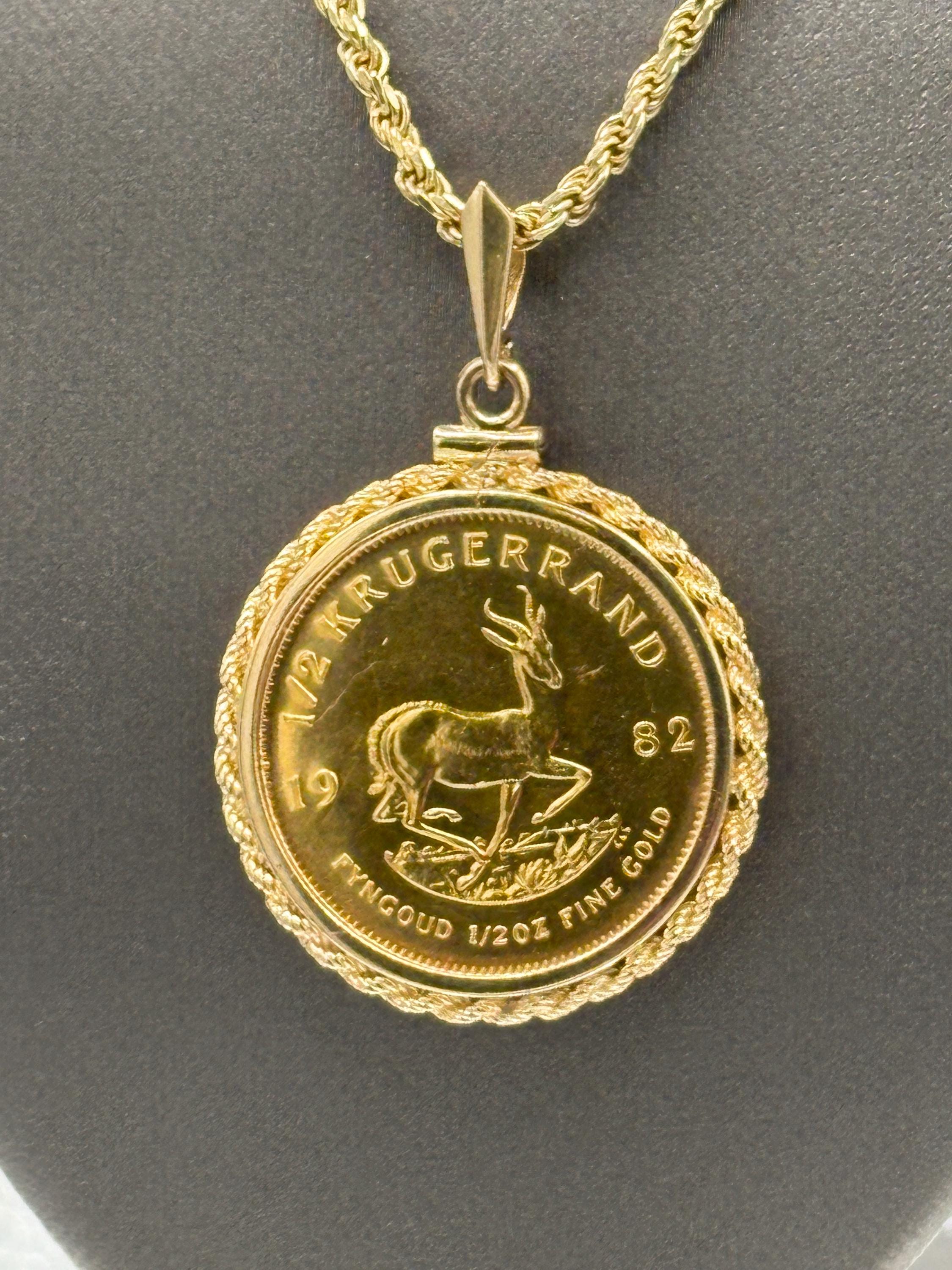 Ladies/gents .999 1/2 Oz Krugerrand Gold Coin and Solid Rope Bezel ...