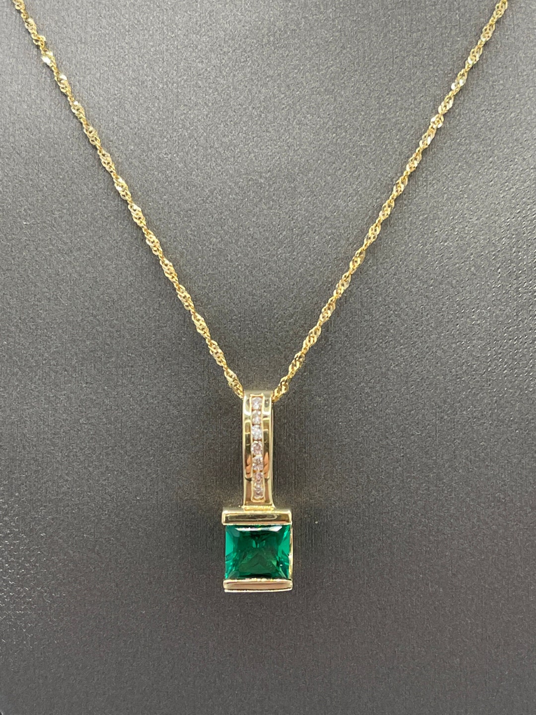 Princess Cut Emerald & Diamond Necklace | Emerald Gemstone Jewelry ...