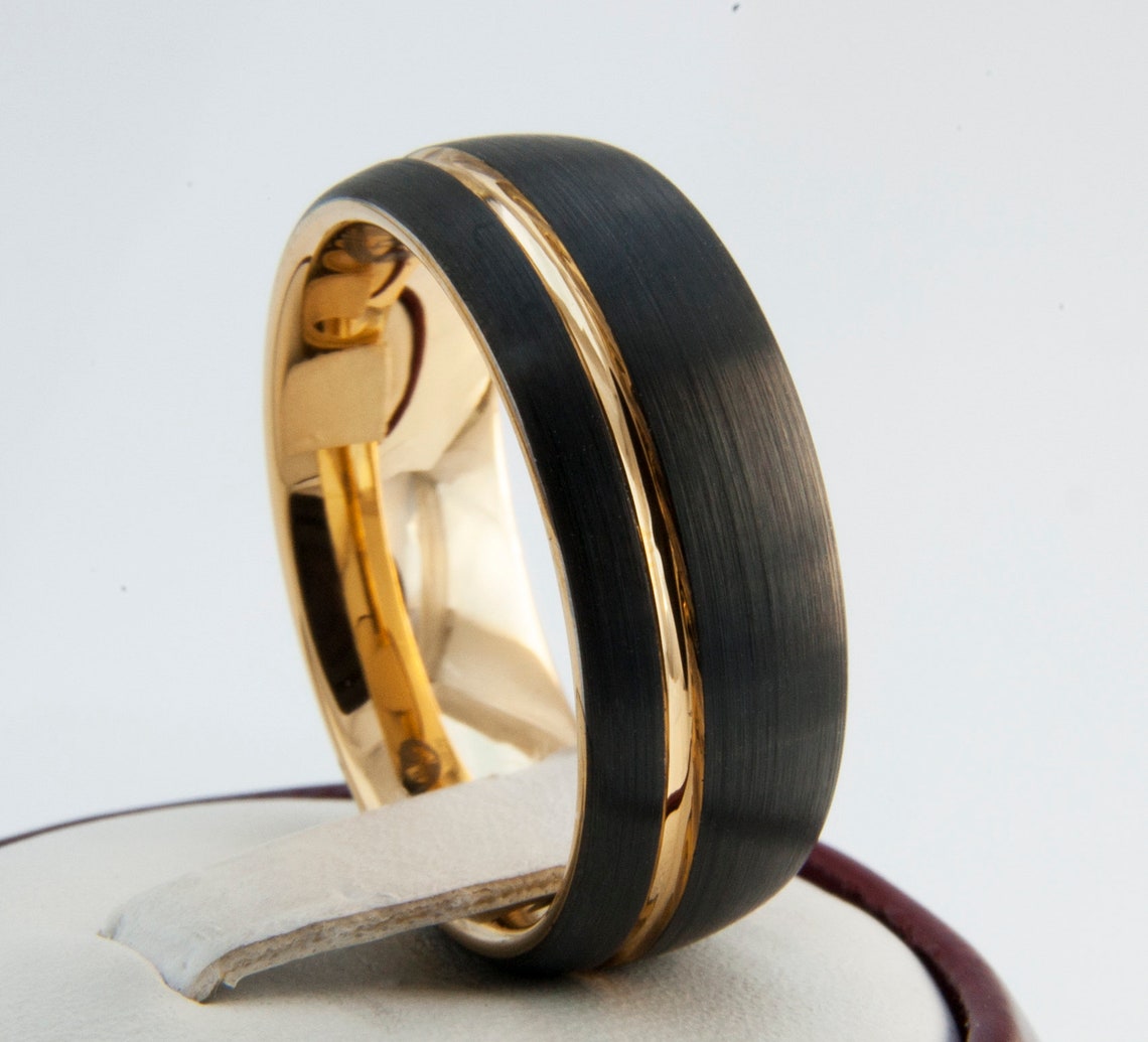 Gold Tungsten Ring Two-tone Black and Yellow Wedding Band - Etsy