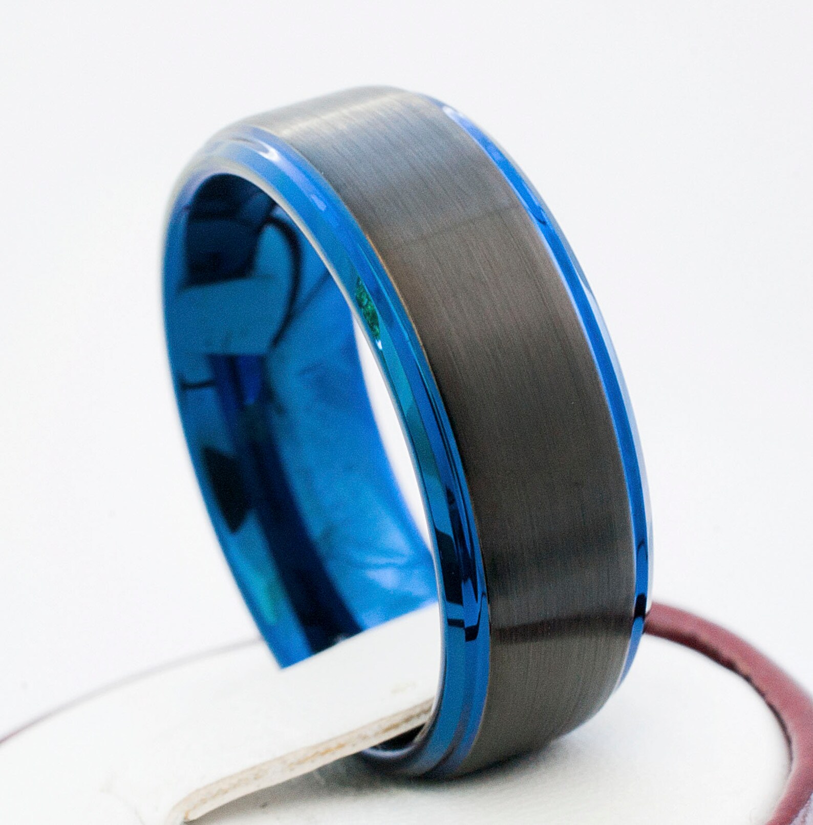 Blue Tungsten Carbide Ring Mens Black Wedding Band Brushed Anniversary ...