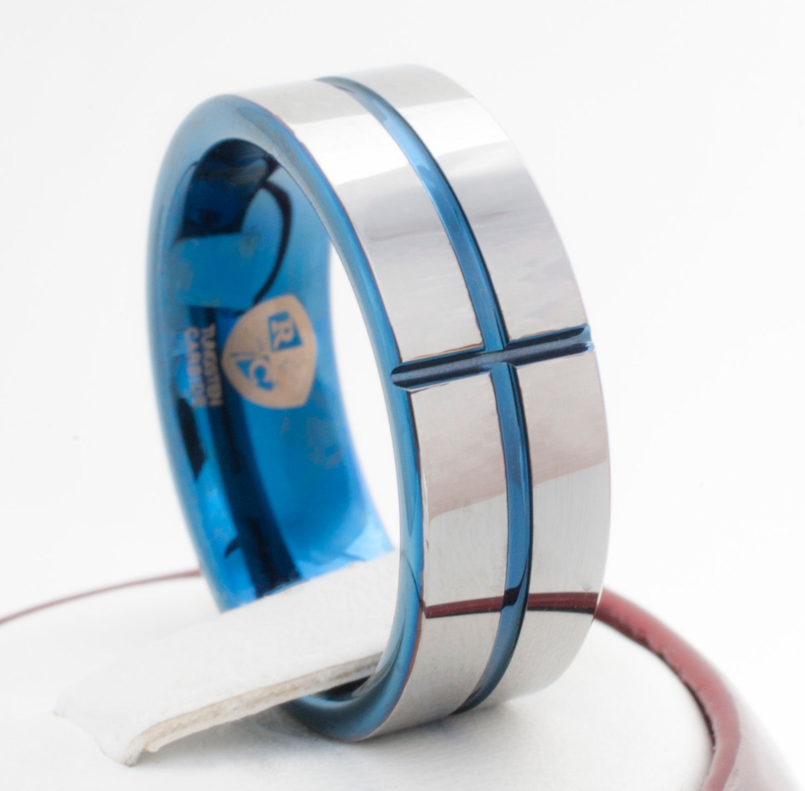 Tungsten Ring Blue Cross Wedding Band Men Women Religious Set - Etsy