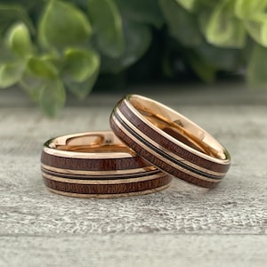 Rose Gold Guitar String Ring Wood Inlay Men Women 6MM Wedding Band ...