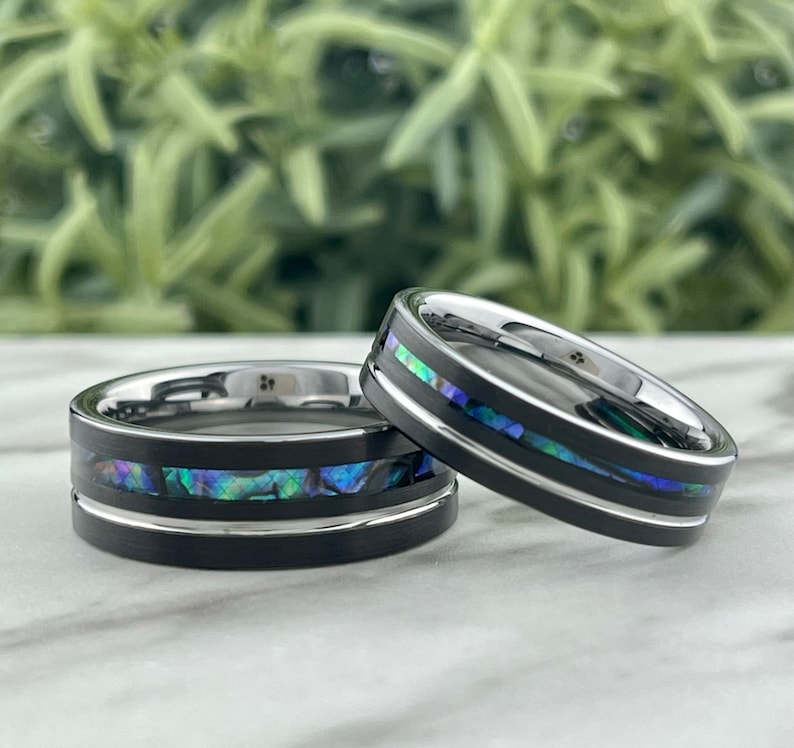 Abalone Shell Grey Black Men Wedding Band Tungsten Ring 8MM - Etsy