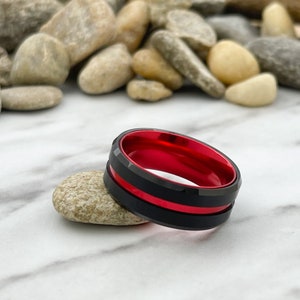 Red Wedding Band Men Black Tungsten Ring Aluminum 8mm Size 5 to 14 ...
