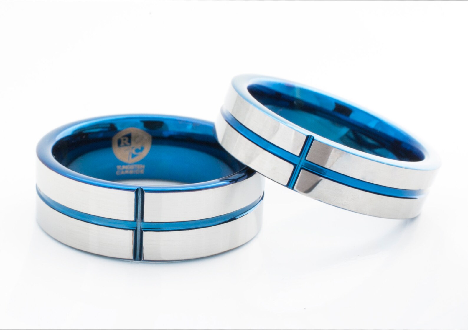 Tungsten Ring Blue Cross Wedding Band Men Women Religious Set - Etsy