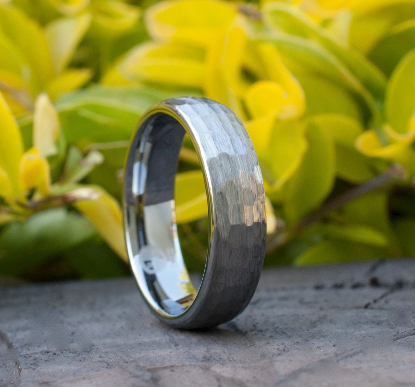 6MM Hammered Tungsten Ring Grey Brushed Men Wedding Band Women Classic ...