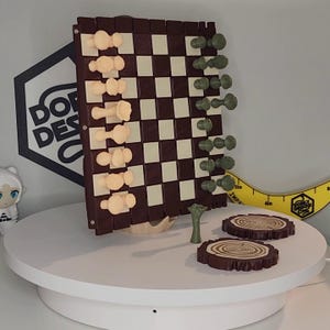 Roll-up Forest Chess Set - Log & Mushroom Checkers Board Coasters ...