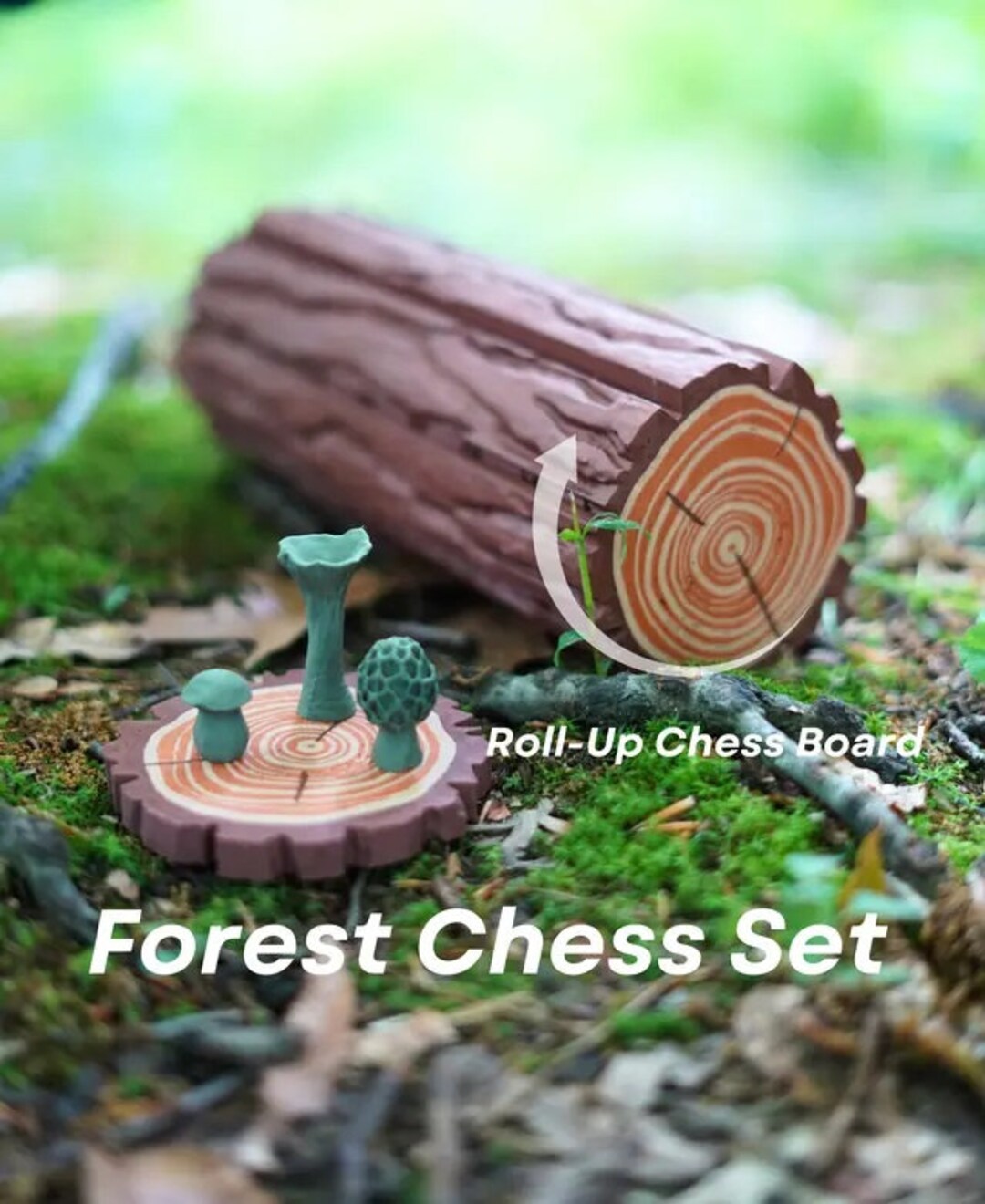 Roll-up Forest Chess Set Log & Mushroom Checkers Board Coasters ...