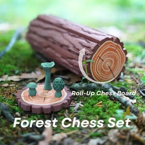 Roll-up Forest Chess Set Log & Mushroom Checkers Board Coasters ...