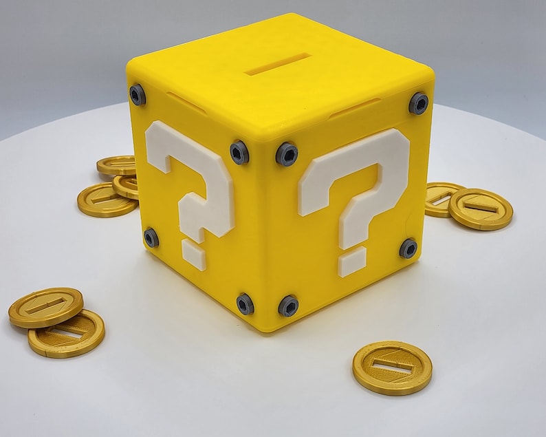 Super Mario Bros Coin Bank Storage Box Question Block | Video Game Room ...