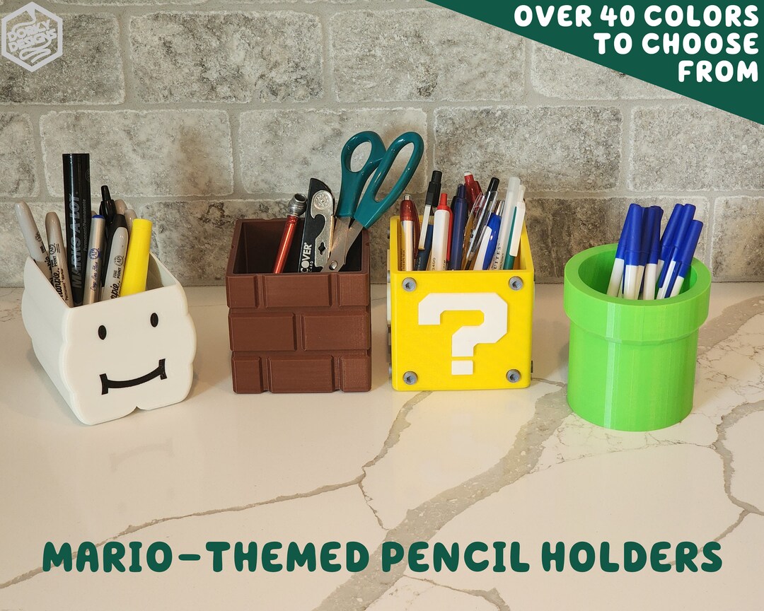 Gamer Mario Themed Pencil Holder | Warp Pipe Question Brick Box Cloud ...
