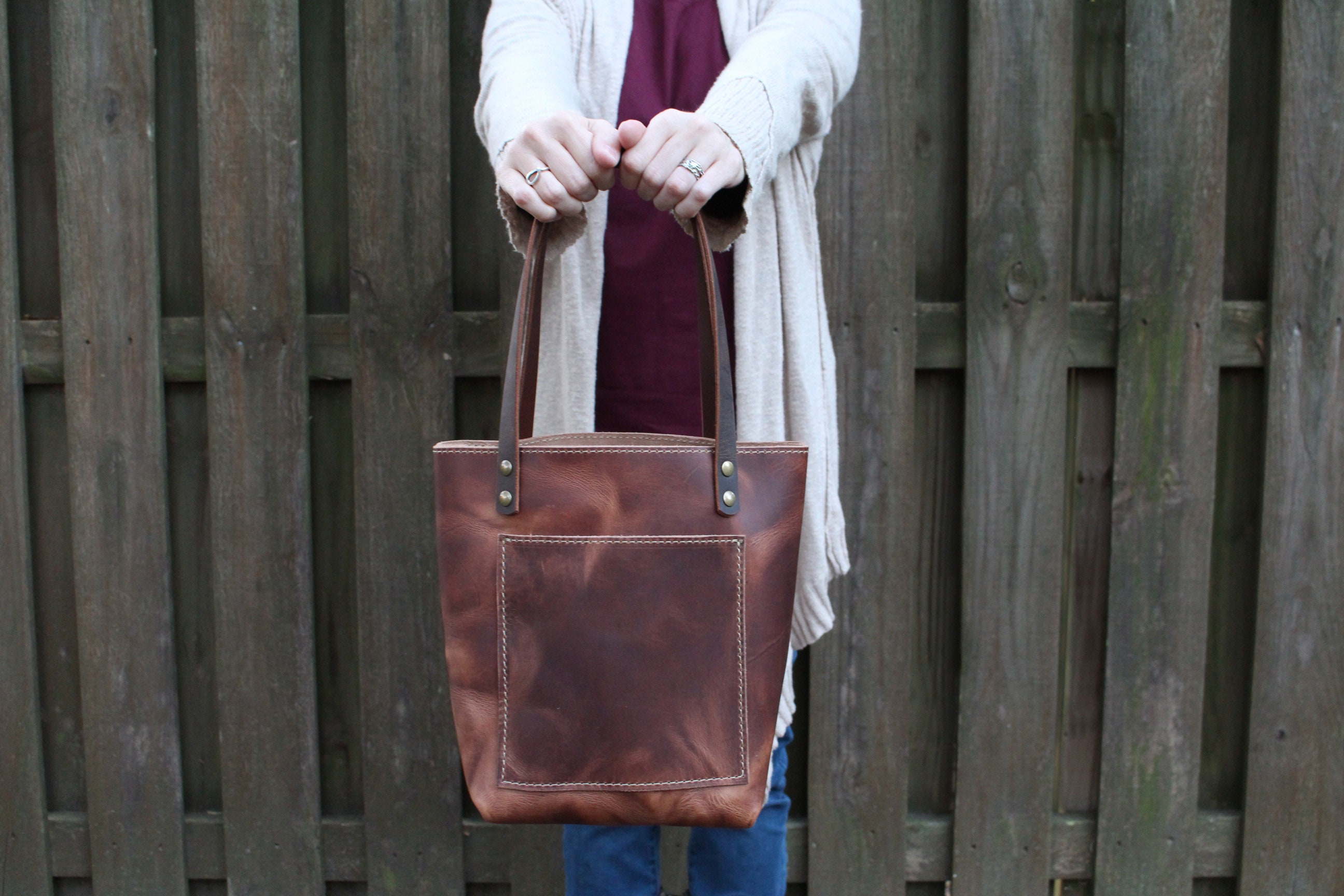 Leather Tote Bag Small Tote Tote With Front Pocket Book - Etsy