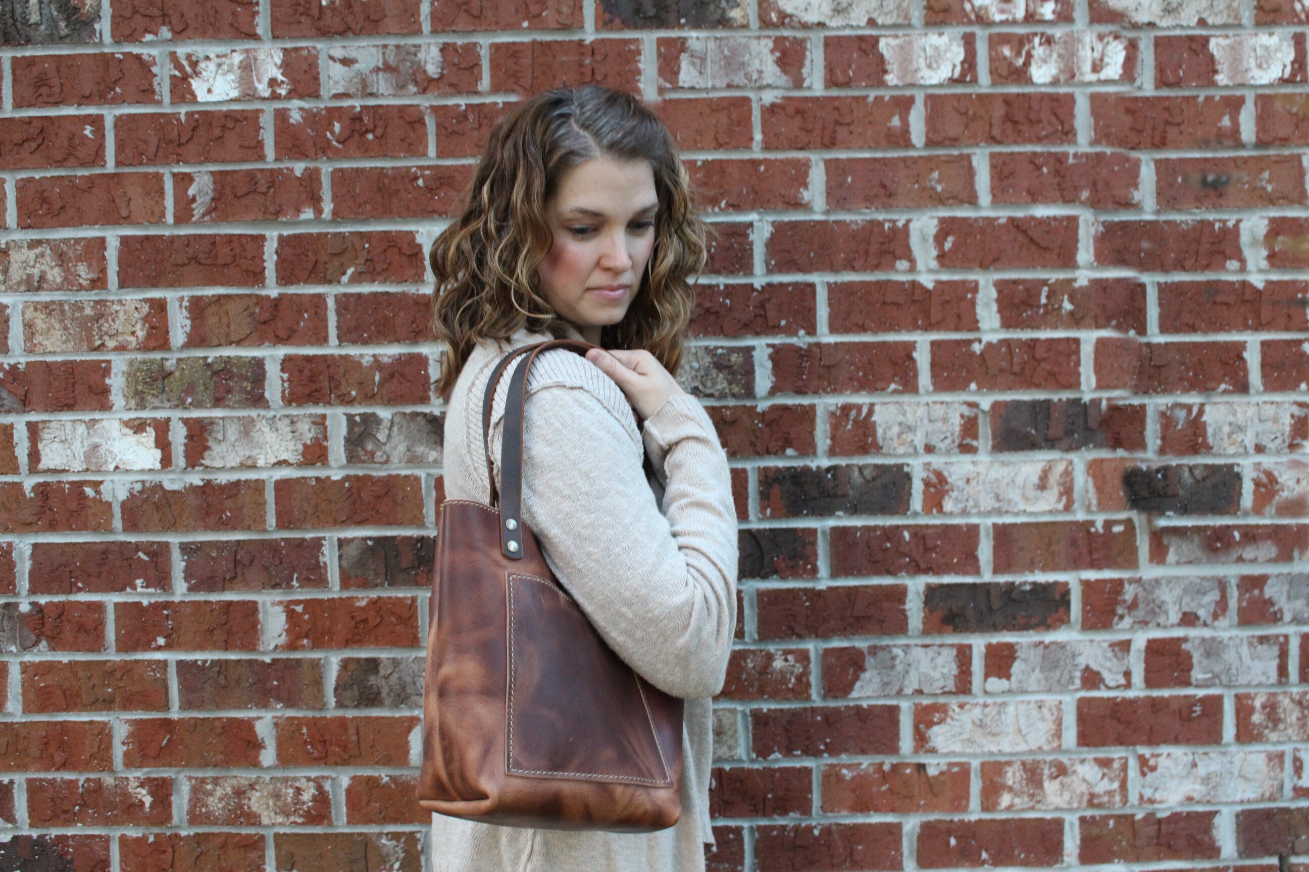 Leather Tote Bag Small Tote Tote With Front Pocket Book - Etsy