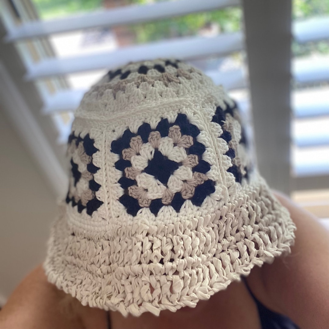 Groovy Granny Square Bucket Hat Natural, White, and Black Colors ...