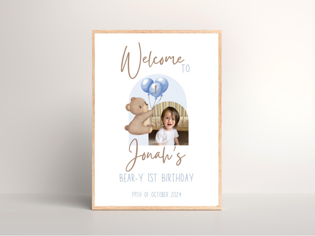 Beary 1st Birthday Party Welcome Poster, Digital Editable Template ...