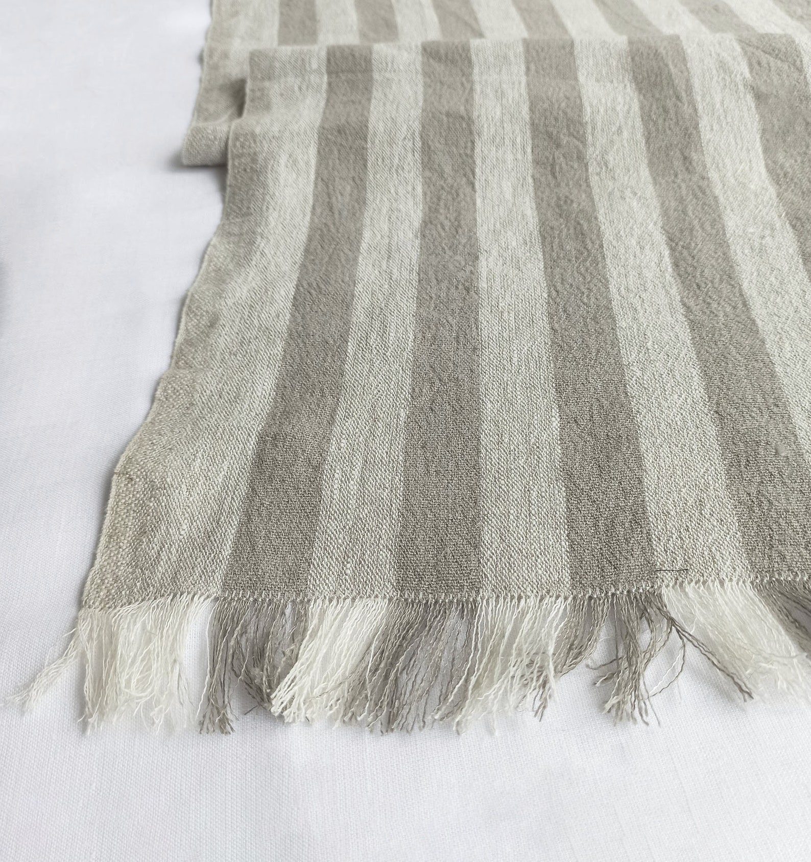Striped Linen Table Runner With Fringe 120 Extra Long Farmhouse Table ...