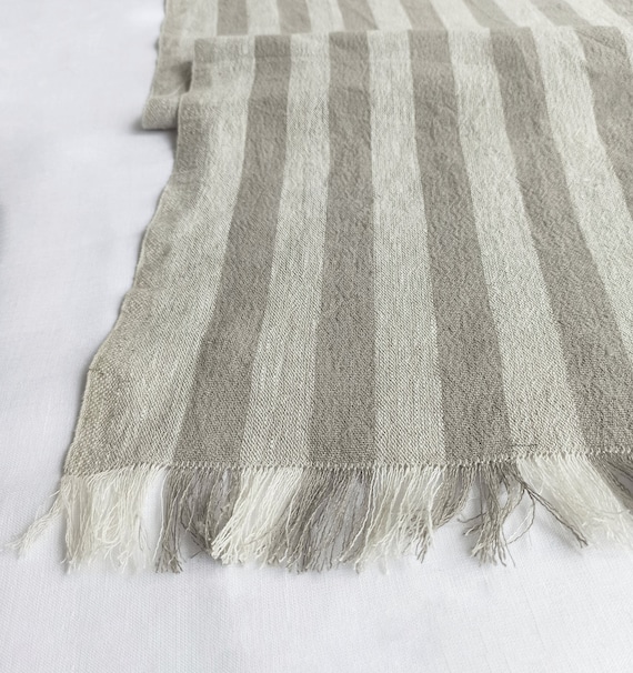 Striped Linen Table Runner With Fringe 120 Extra Long - Etsy