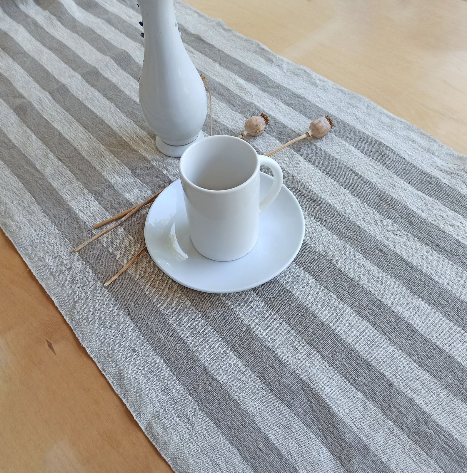 Striped Linen Table Runner With Fringe 120 Extra Long Farmhouse Table ...