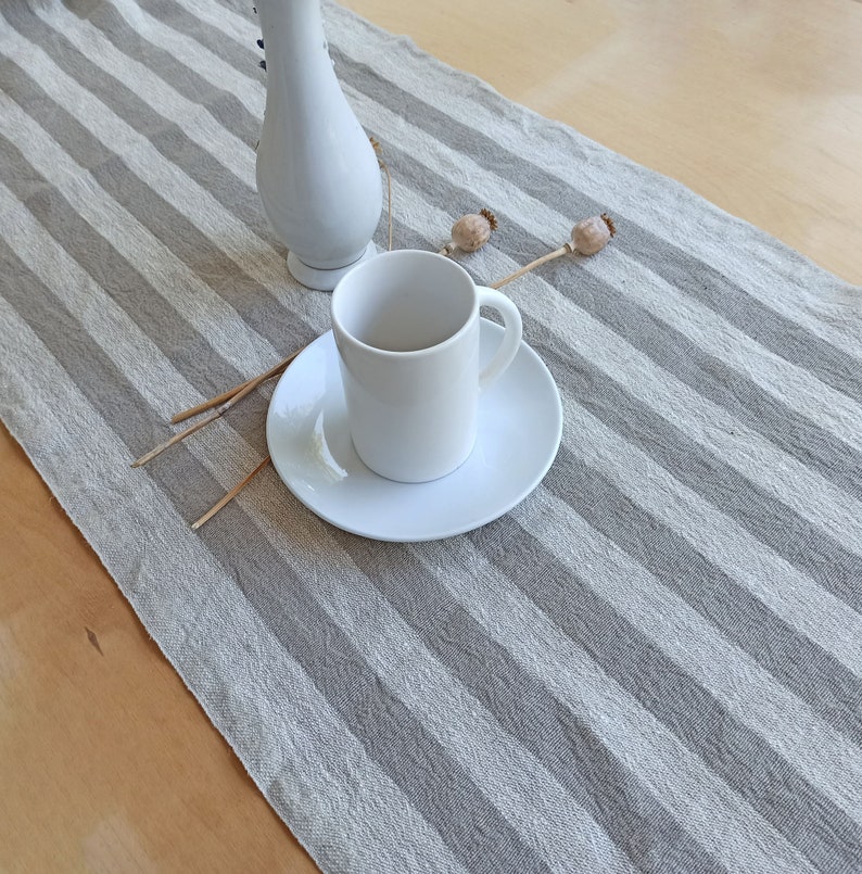 Striped Linen Table Runner With Fringe 120 Extra Long - Etsy