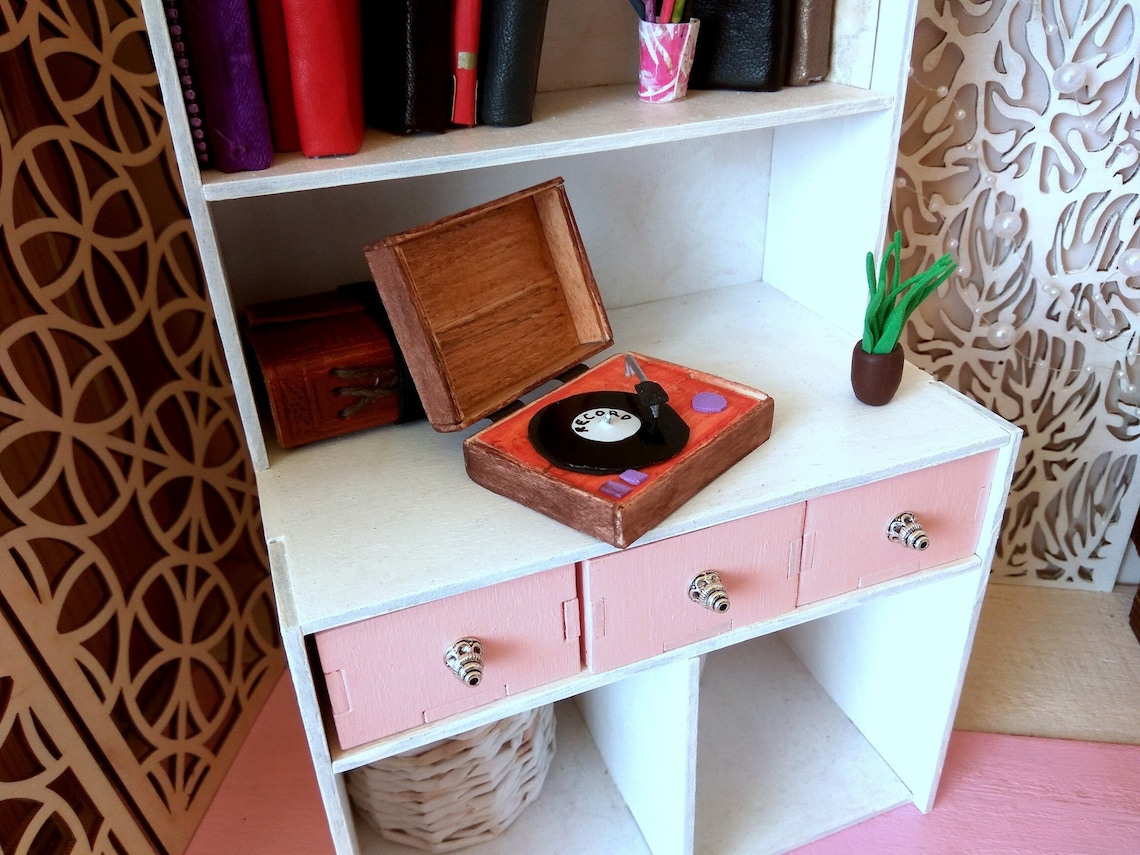 Miniature Record Player With Vinyl Record. 1:6 Scale Dollhouse | Etsy