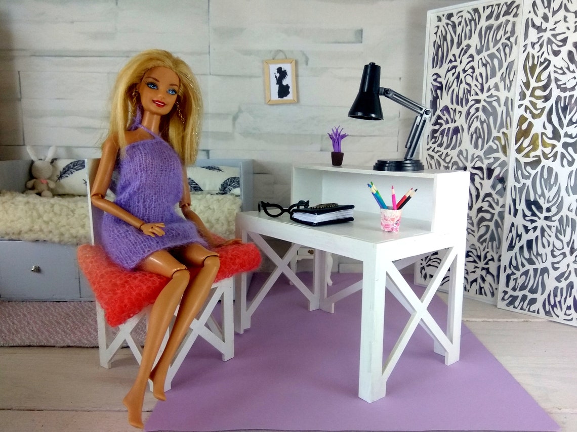 Miniature Desk With Chair 1/6 Scale School Office Prop White - Etsy