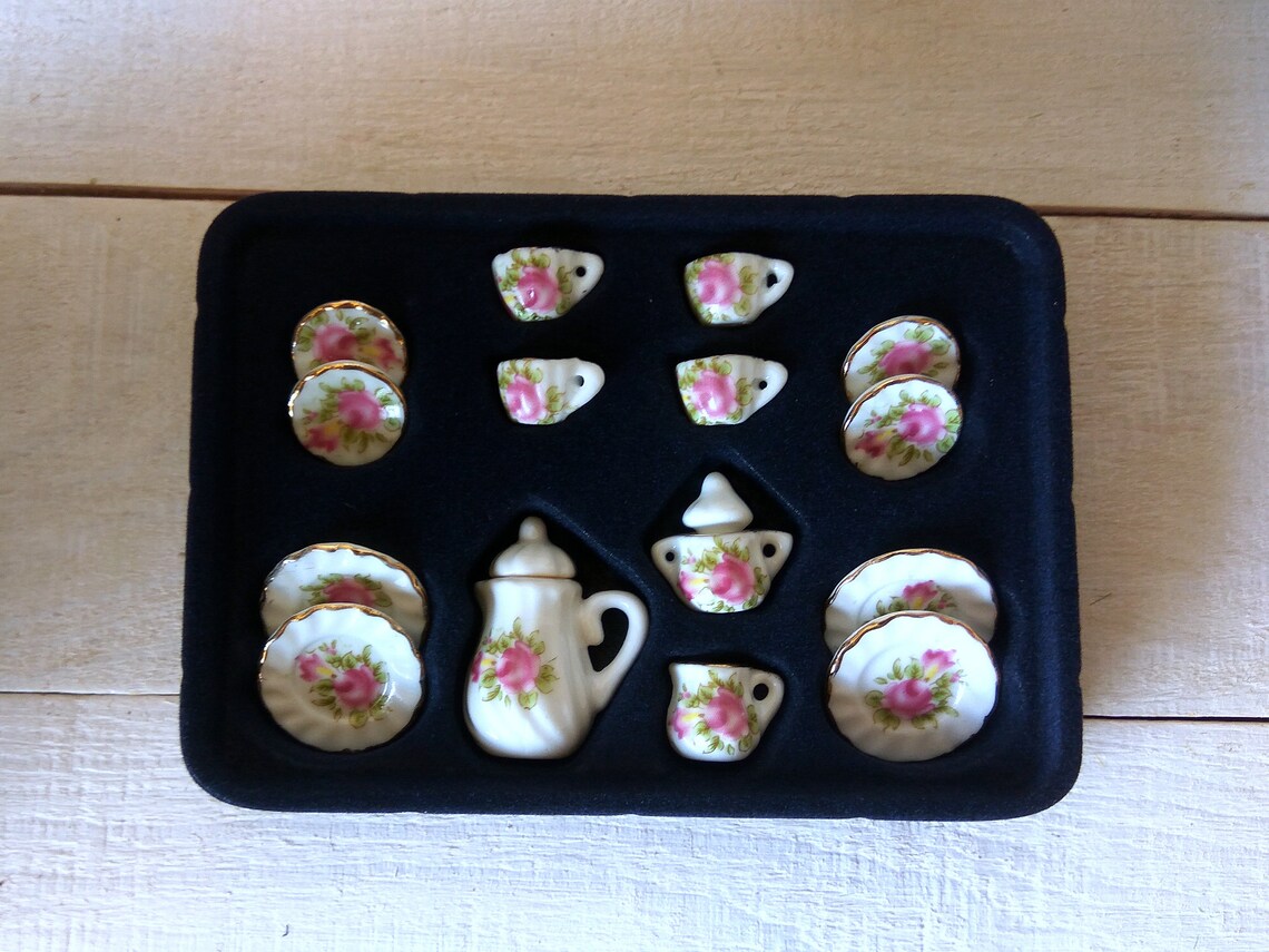 Miniature tea set porcelain dollhouse kitchen dishes. Plates | Etsy