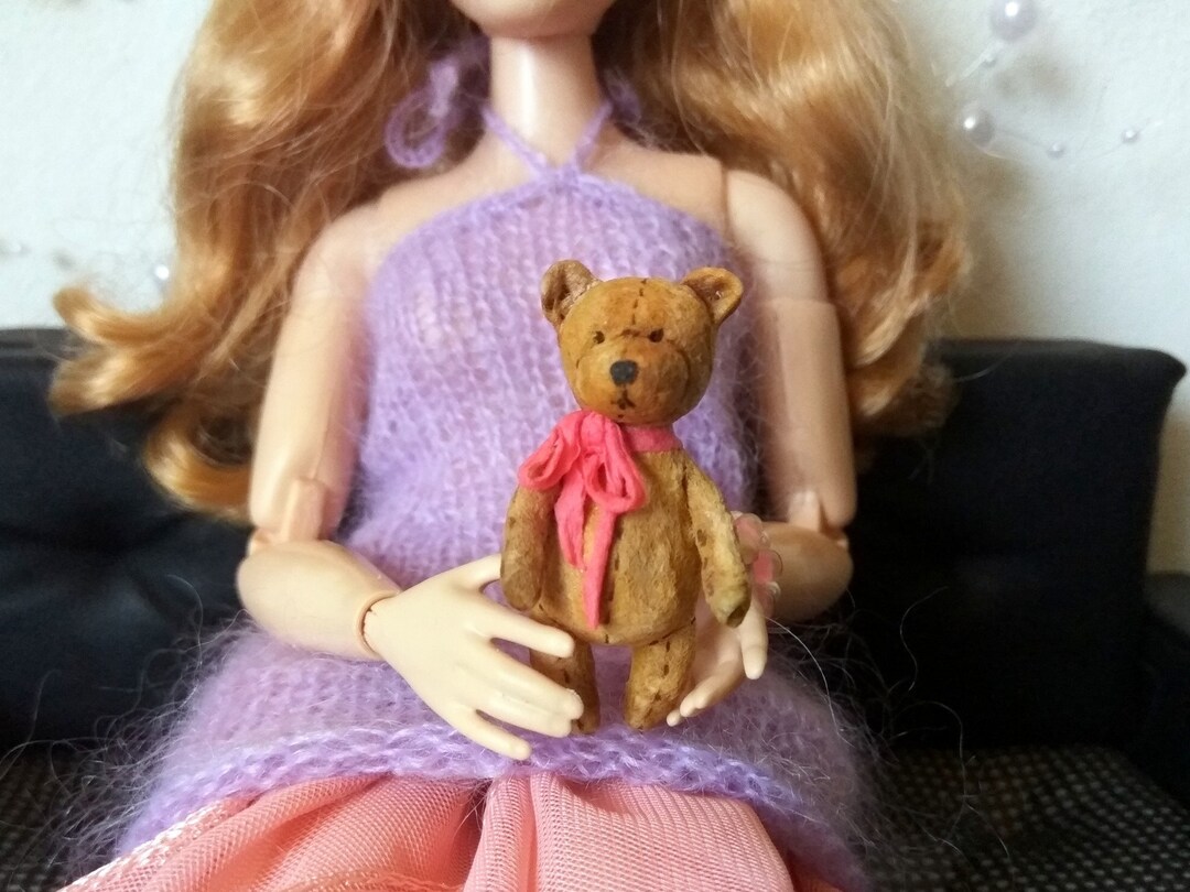 Miniature Dollhouse Teddy Bear, BJD Doll Toy Nursery Decor Cotton Felt ...