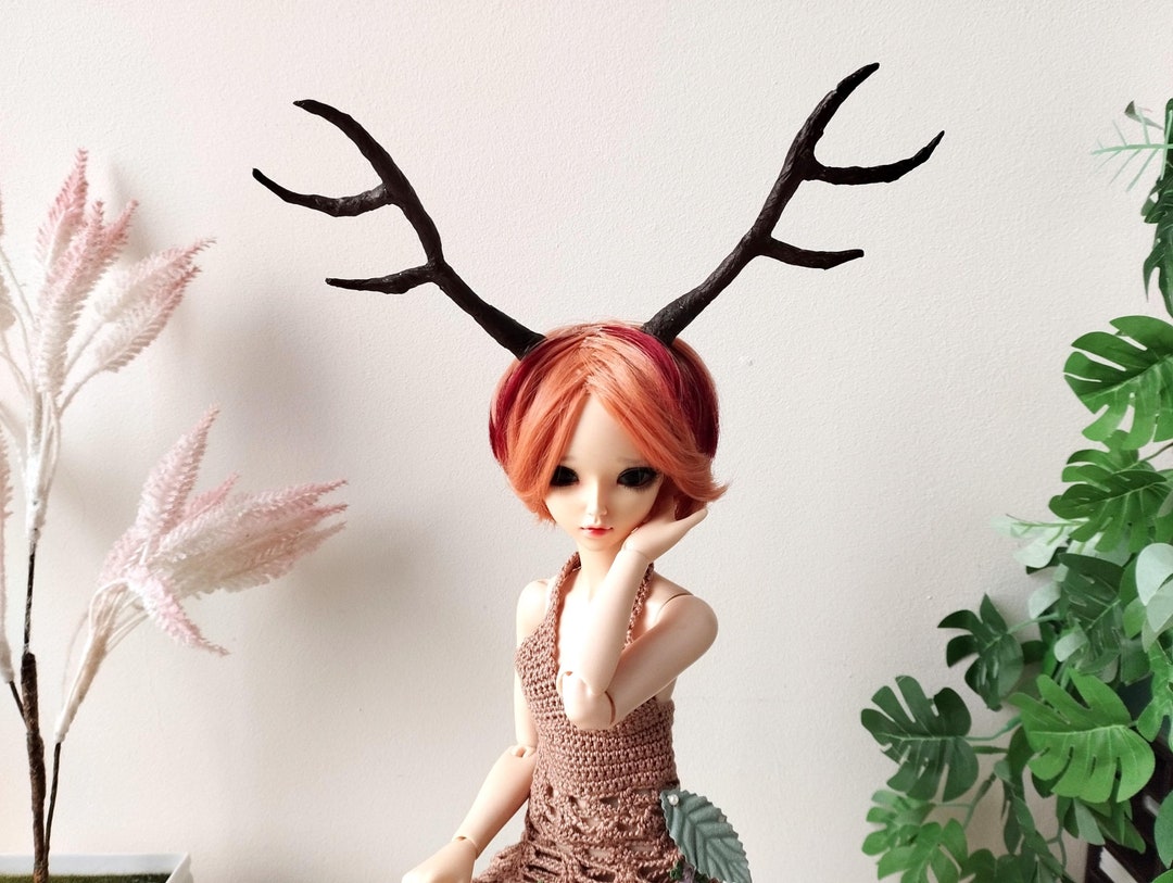 BJD Deer Horns on Magnet Miniature Head Accessory for 1:4 Scale Brown ...
