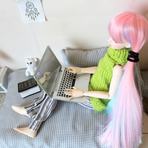 Miniature Computer 1:4 Scale, Dollhouse PC Laptop for Minifee Unoa ...