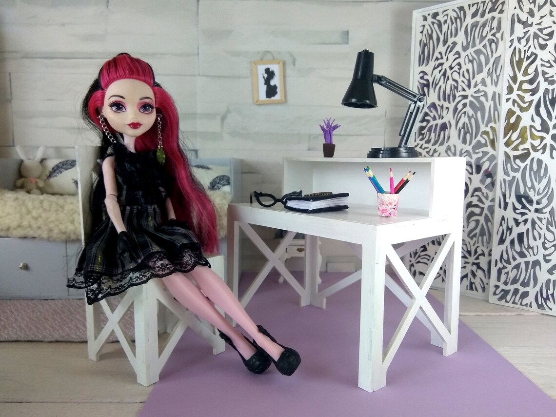 Miniature Desk With Chair 1/6 Scale School Office Prop White - Etsy