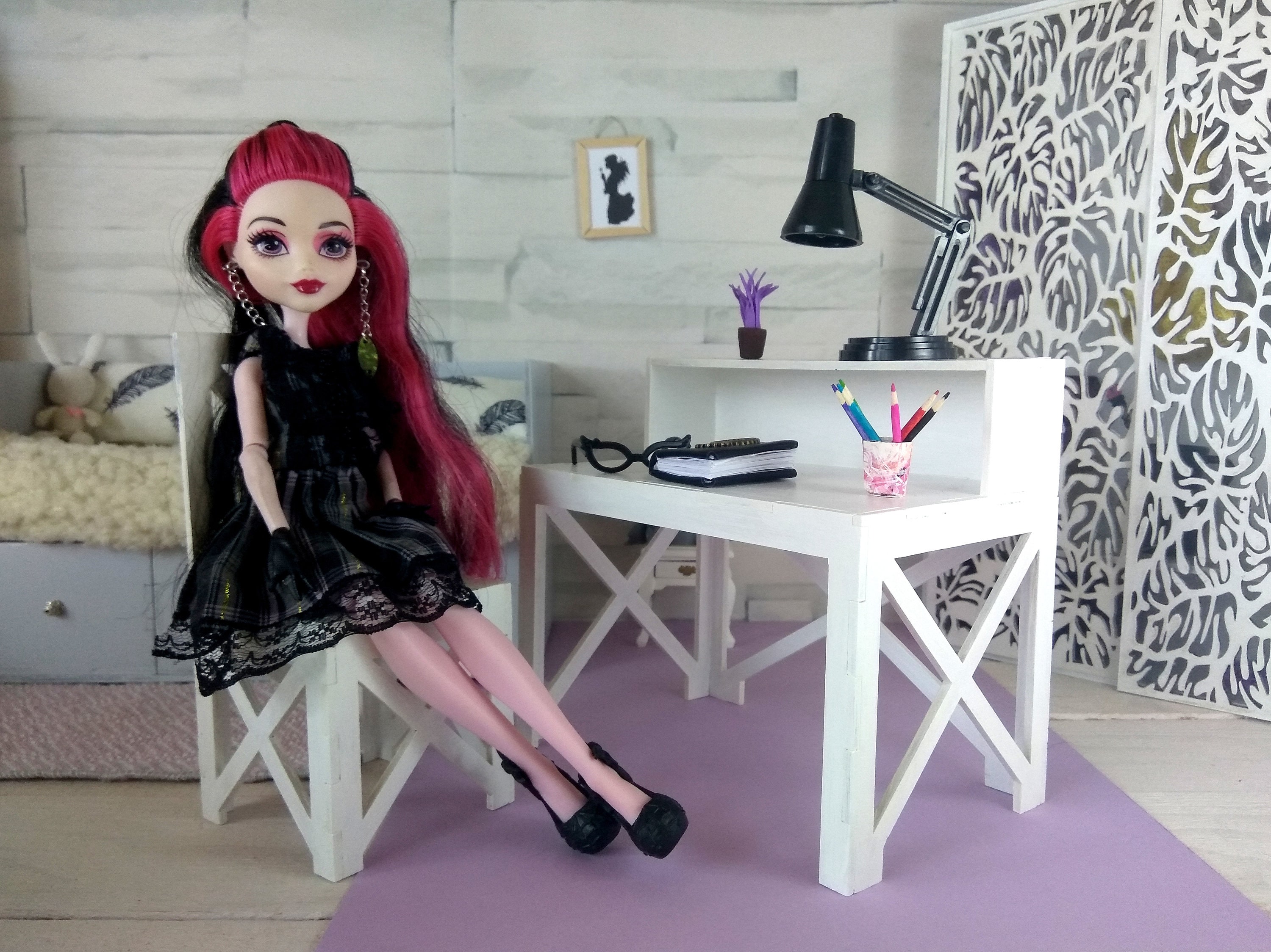 Miniature Desk With Chair 1/6 Scale School Office Prop White - Etsy