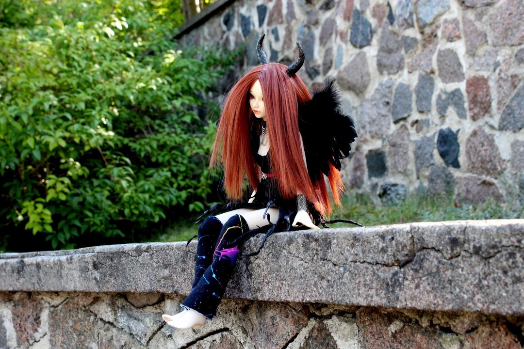 Minifee Doll Devil Outfit, Leather Skirt, Wings, BJD Dark Angel Clothes ...