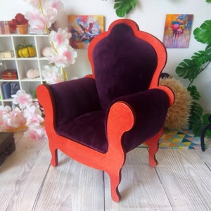 Miniature Dollhouse Throne Chair. 1:6 Scale Red Velvet Upholstered ...