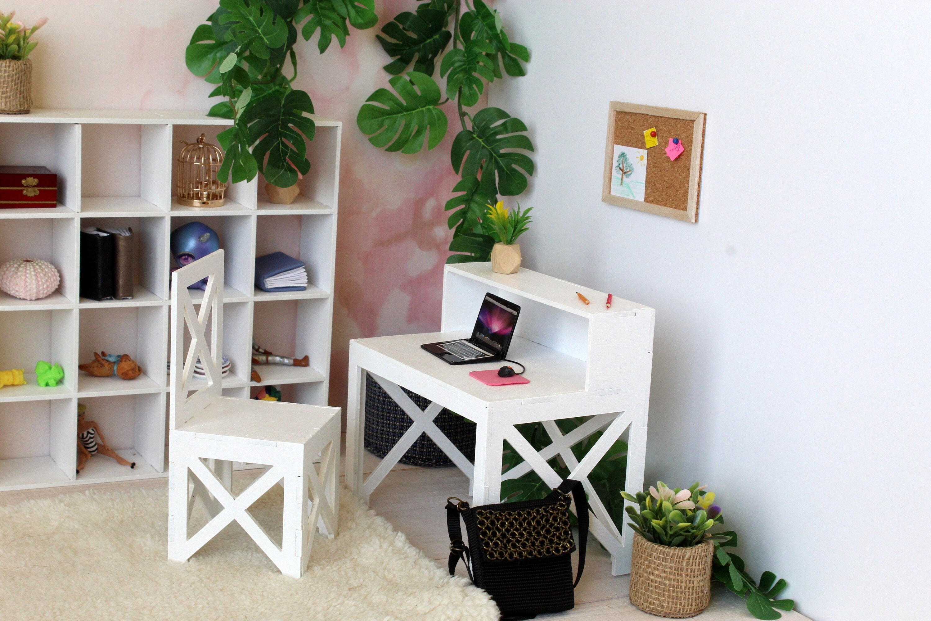 Miniature Desk With Chair 1/6 Scale School Office Prop White - Etsy