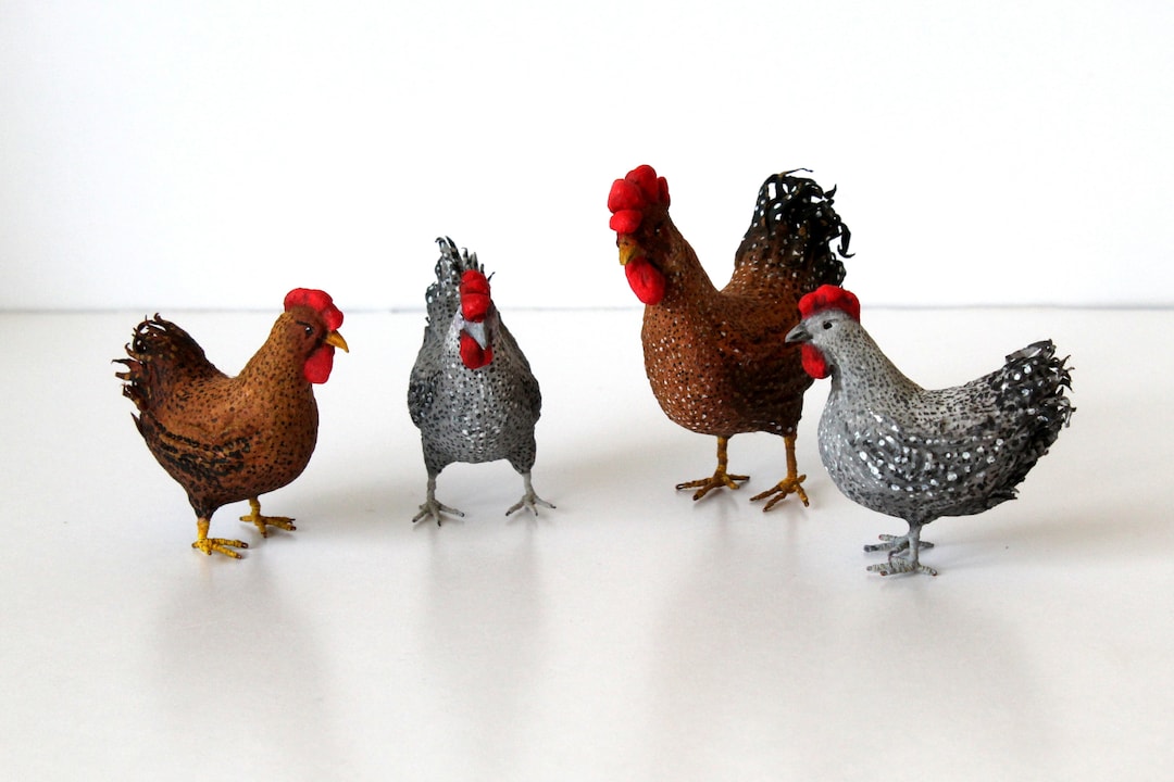 Miniature Chicken Figurine, Cotton Felt Rooster, Dollhouse Farm Prop - Etsy