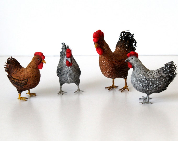 Miniature Chicken Figurine Cotton Felt Hen Rooster Dollhouse Garden ...