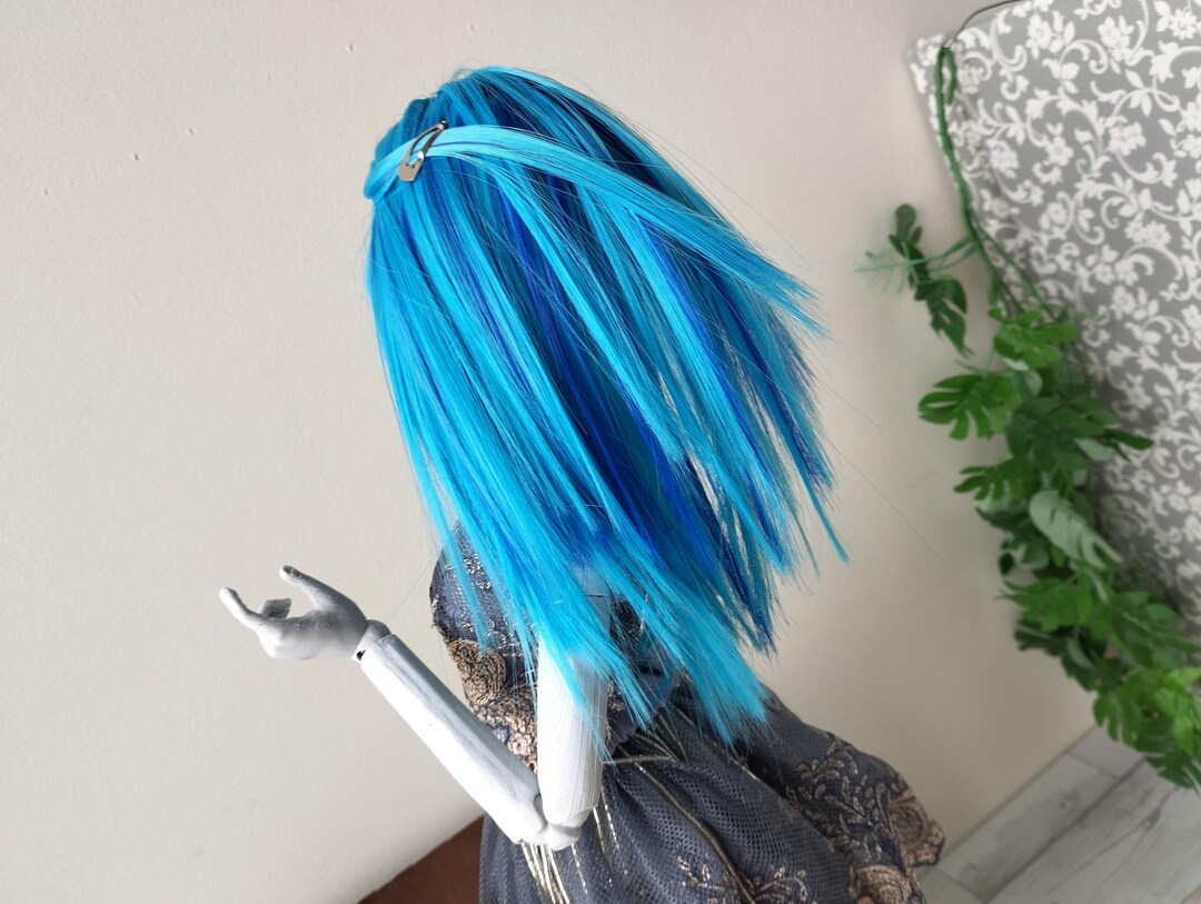 Super Dollfie Doll Wig Straight Blue Synthetic Hair 21 Cm 8.3 Inch Head ...