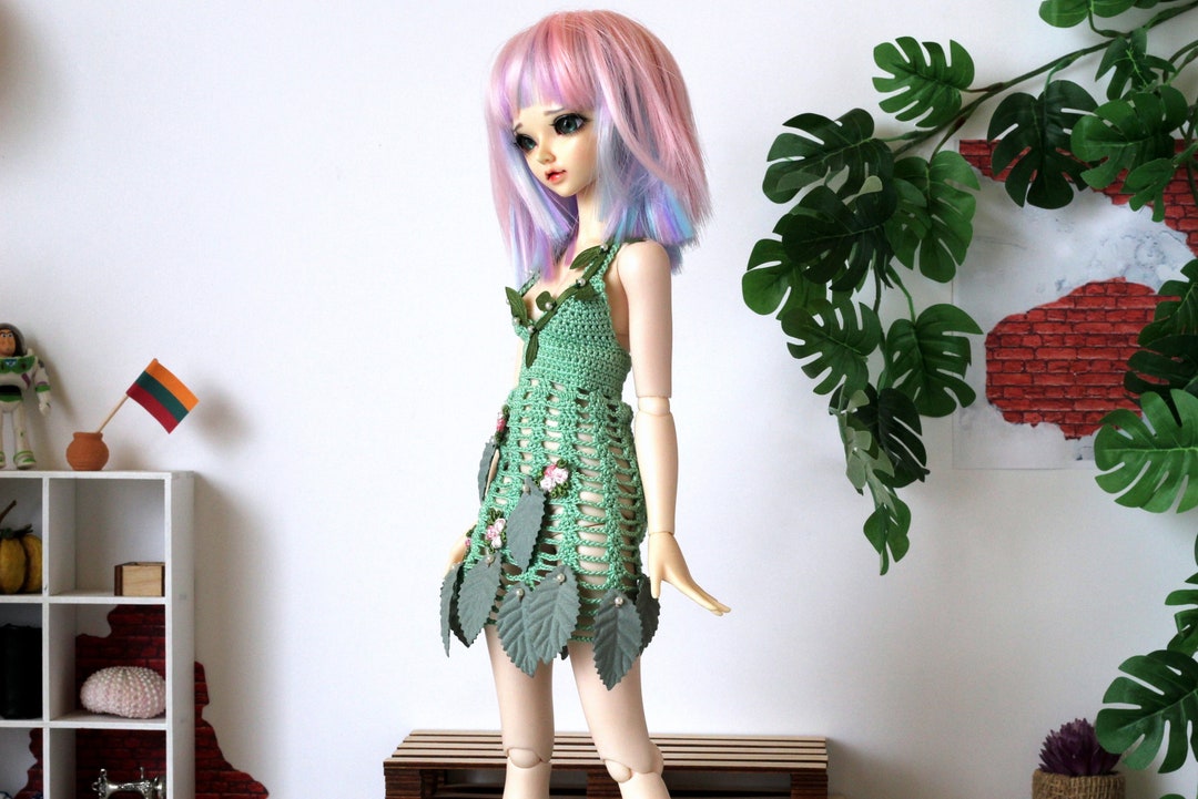 Minifee Dryad Dress, Crochet Fairy Costume, BJD Doll Clothes (1:4 Scale ...