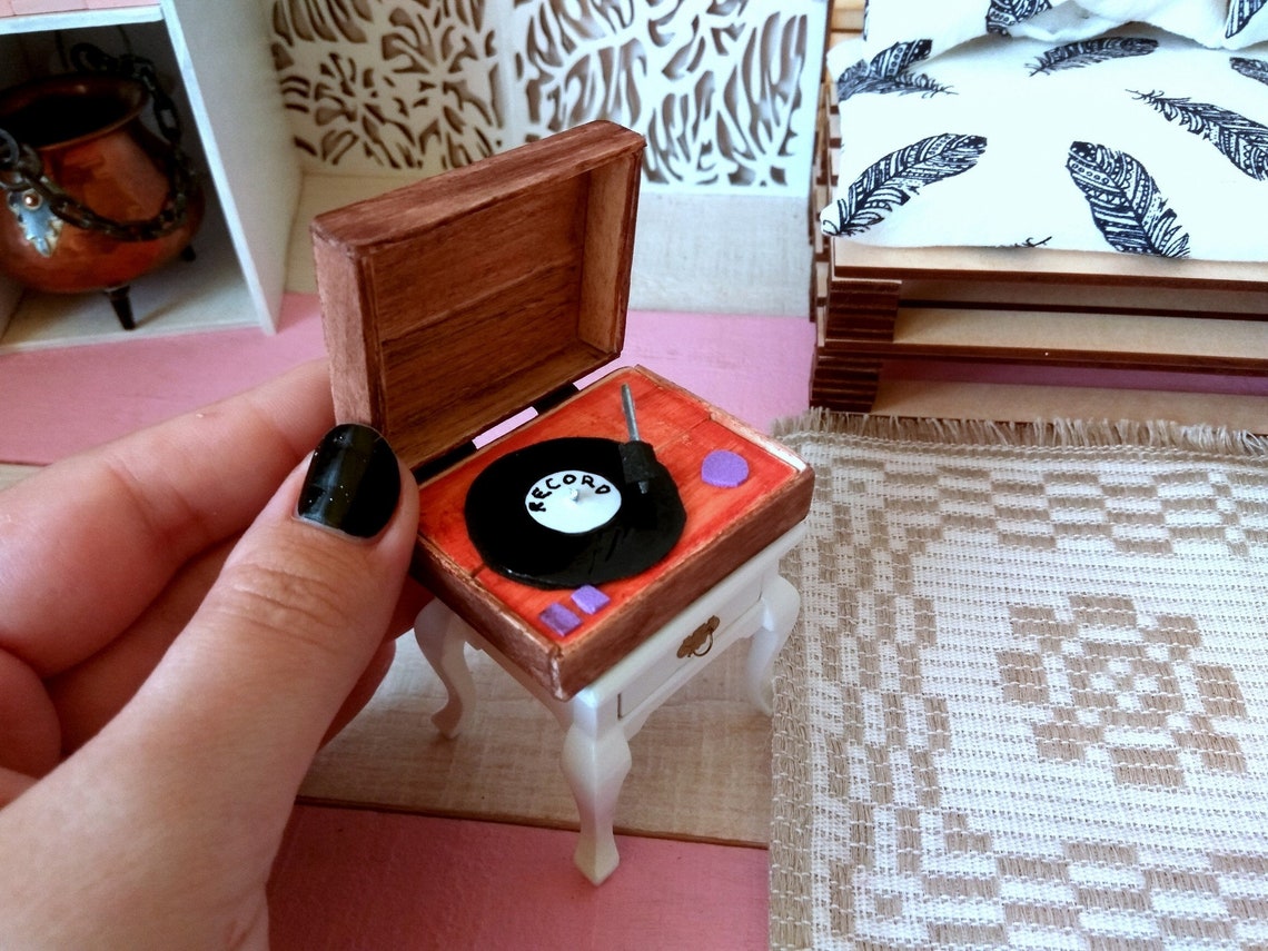 Miniature Record Player With Vinyl Record. 1:6 Scale Dollhouse | Etsy