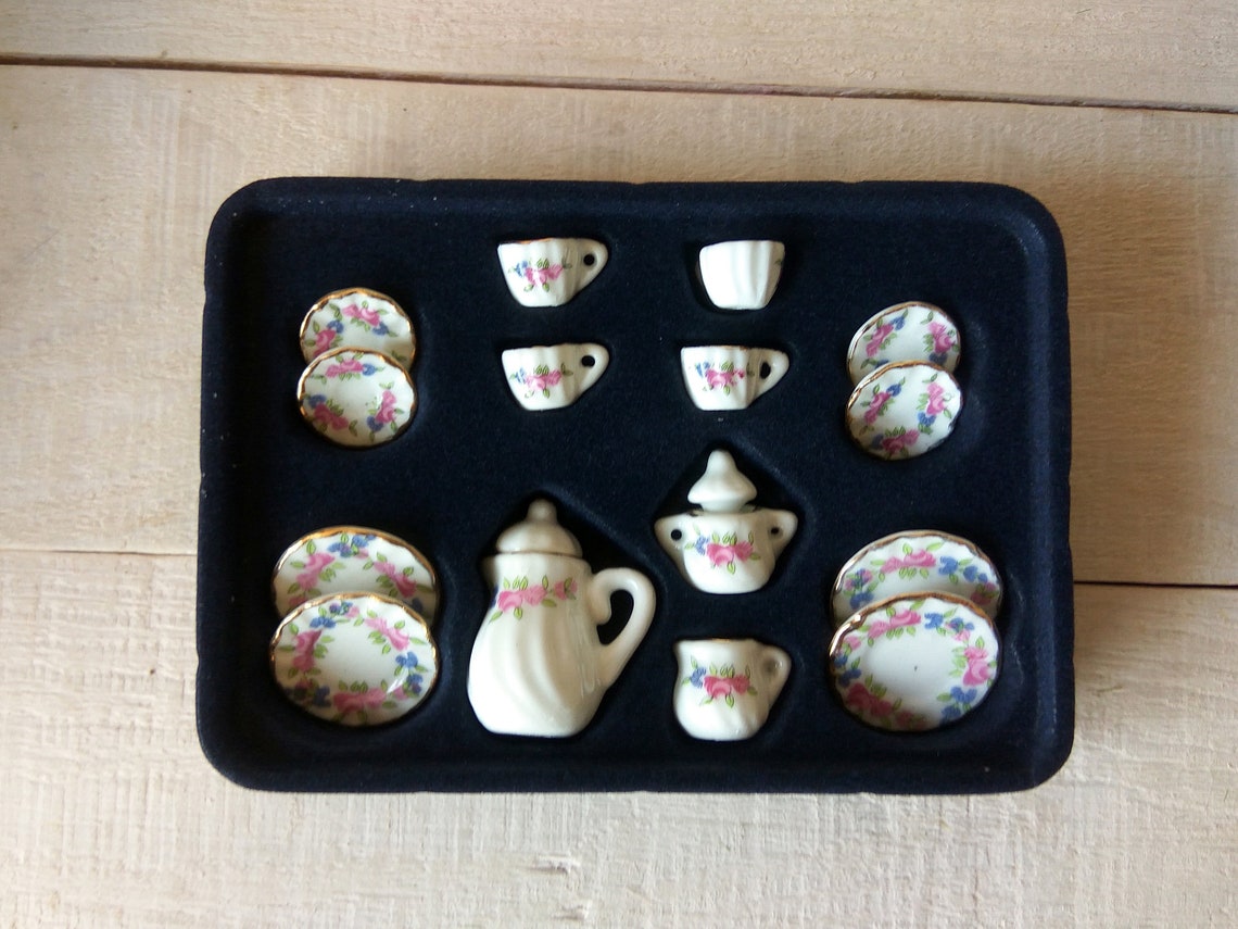 Miniature tea set porcelain dollhouse kitchen dishes. Plates | Etsy