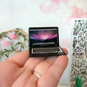 Miniature Laptop, Dollhouse Computer in 1:6 Scale. Notebook iPad Mac ...